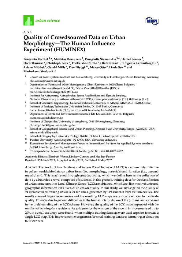 (PDF) Quality of Crowdsourced Data on Urban Morphology—The Human Influence Experiment (HUMINEX)