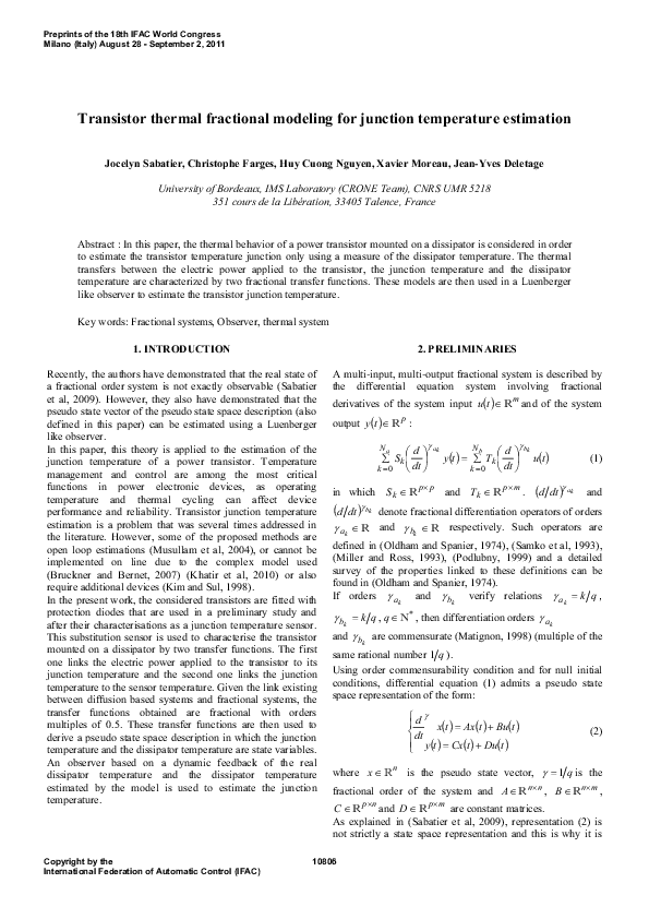 (PDF) Transistor thermal fractional modeling for junction temperature estimation