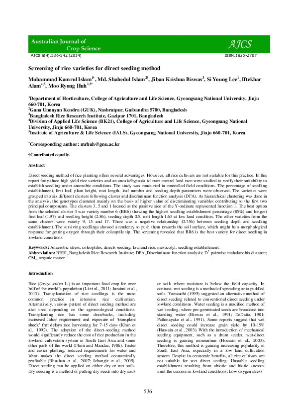 (PDF) Screening of rice varieties for direct seeding method