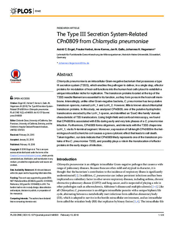(PDF) The Type III Secretion System-Related CPn0809 from Chlamydia ...
