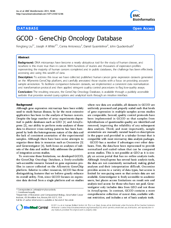 (PDF) GCOD-GeneChip Oncology Database