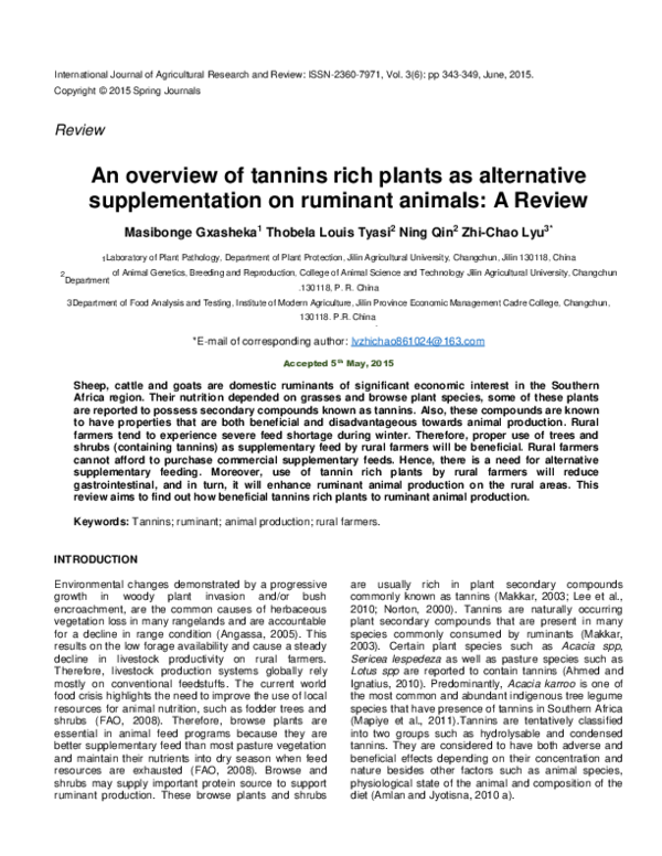 (PDF) An overview of tannins rich plants as alternative supplementation ...