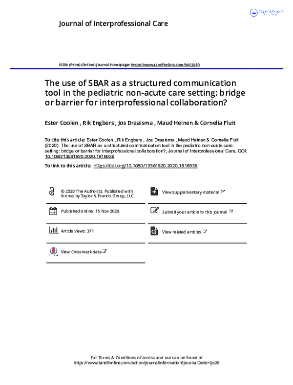 (PDF) The use of SBAR as a structured communication tool in the pediatric non-acute care setting ...