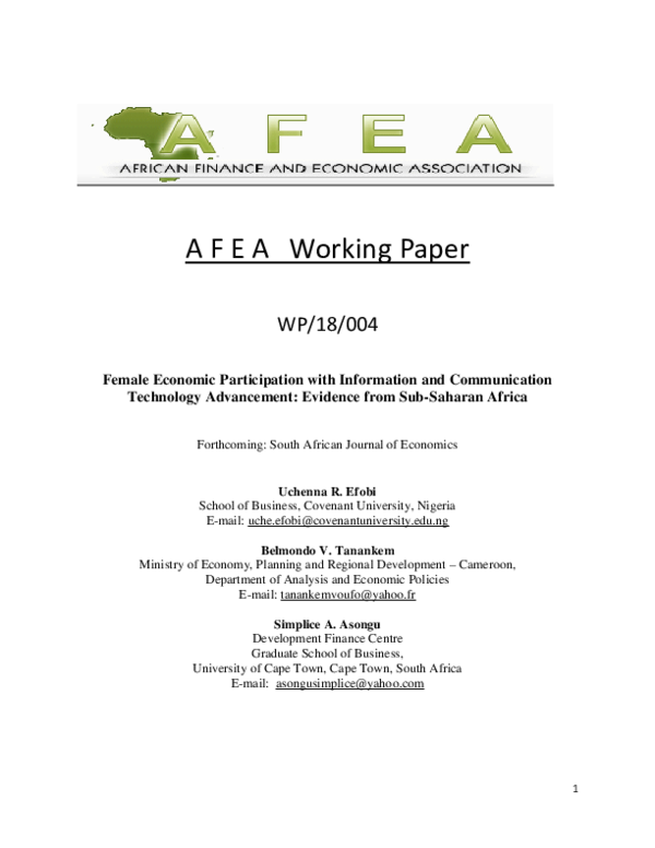 (PDF) Female Economic Participation with Information and Communication ...
