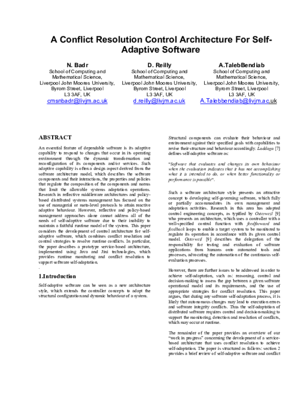 (PDF) A Conflict Resolution Control Architecture For Self- Adaptive ...