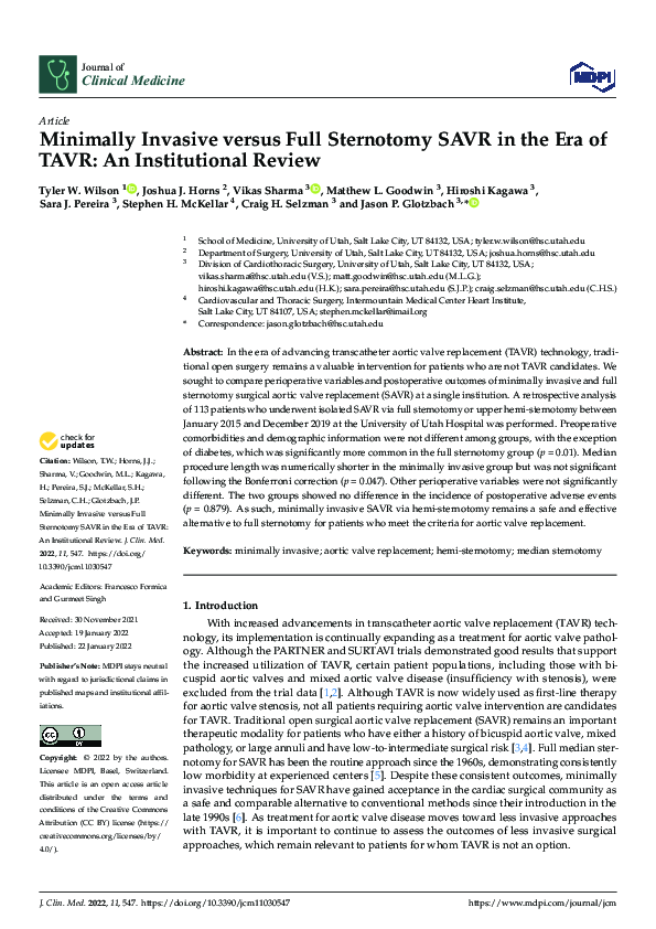 (PDF) Minimally Invasive versus Full Sternotomy SAVR in the Era of TAVR ...