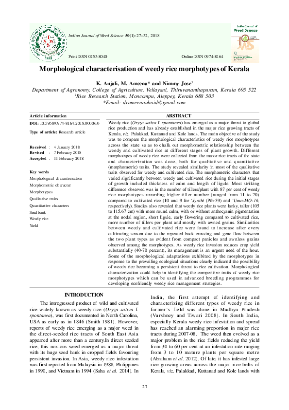 (PDF) Morphological characterisation of weedy rice morphotypes of ...