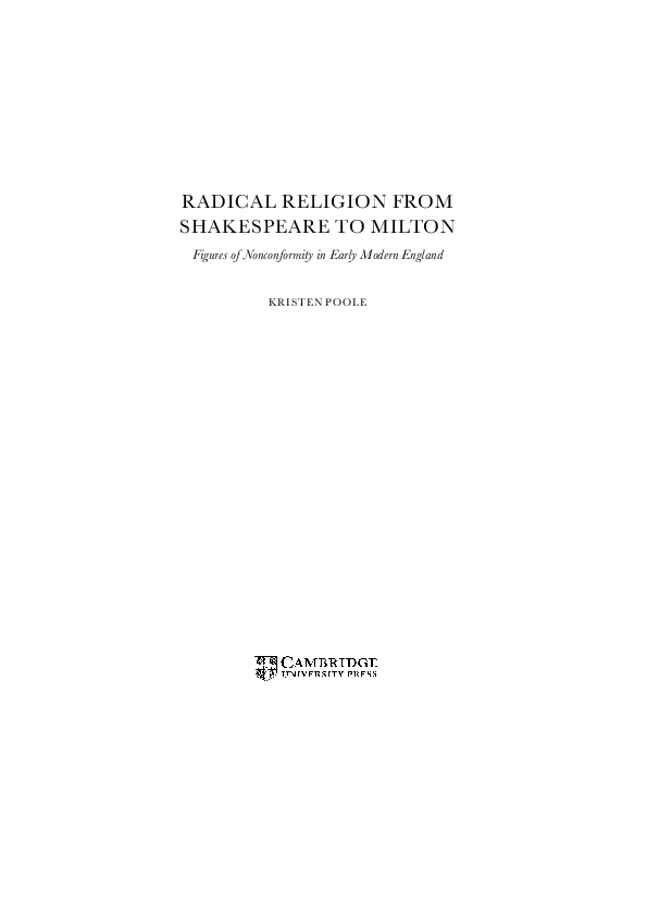 (PDF) Radical Religion from Shakespeare to Milton: Figures of ...