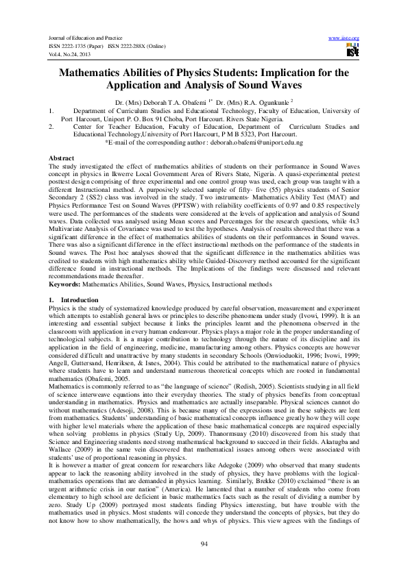 (PDF) Mathematics Abilities of Physics Students: Implication for the ...