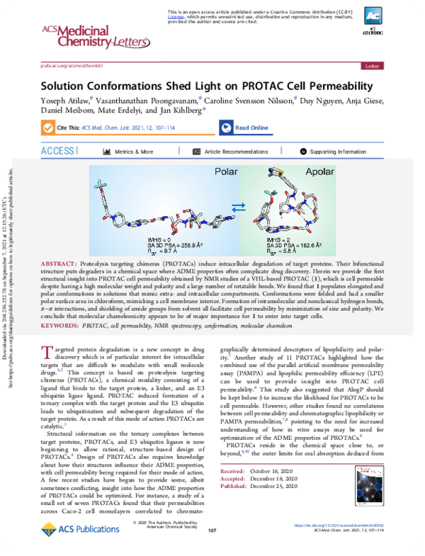 (PDF) Solution Conformations Shed Light on PROTAC Cell Permeability | YOSEPH ATILAW - Academia.edu