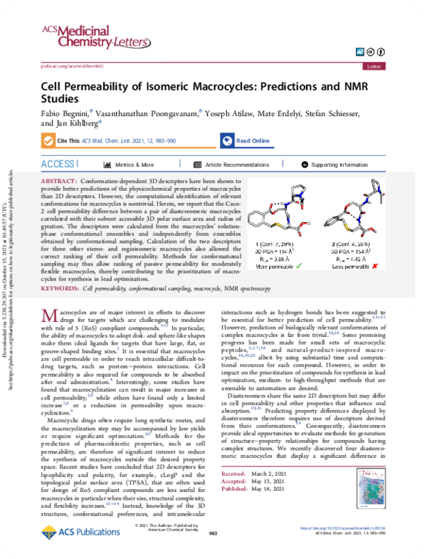 (PDF) Cell Permeability of Isomeric Macrocycles: Predictions and NMR Studies