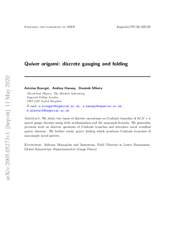 (PDF) Quiver origami: discrete gauging and folding