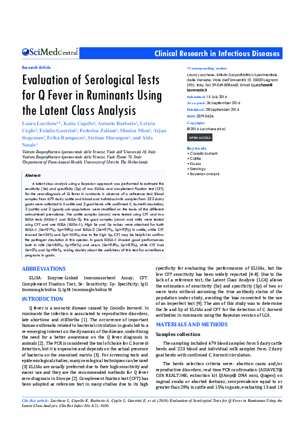 (PDF) Evaluation of Serological Tests for Q Fever in Ruminants Using ...