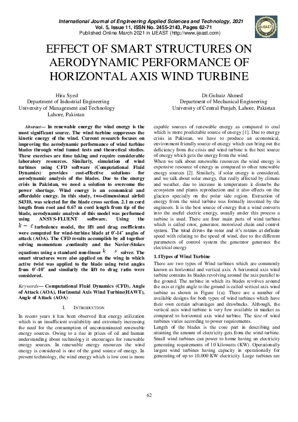 Pdf Effect Of Smart Structures On Aerodynamic Performance Of