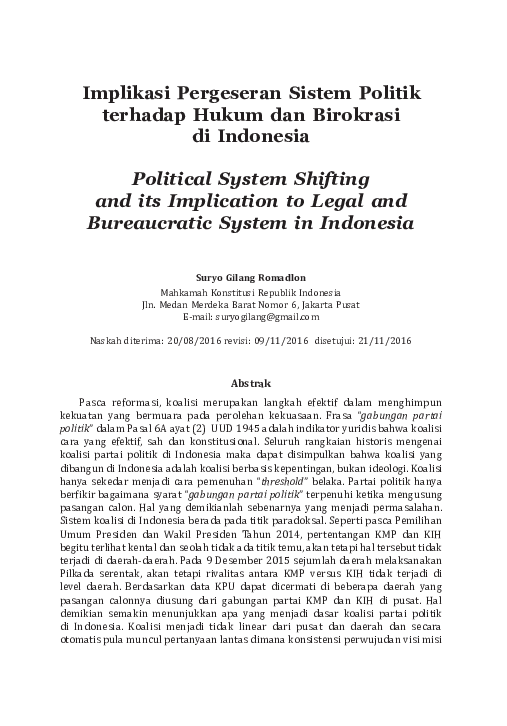 (PDF) Implikasi Pergeseran Sistem Politik terhadap Hukum dan Birokrasi ...
