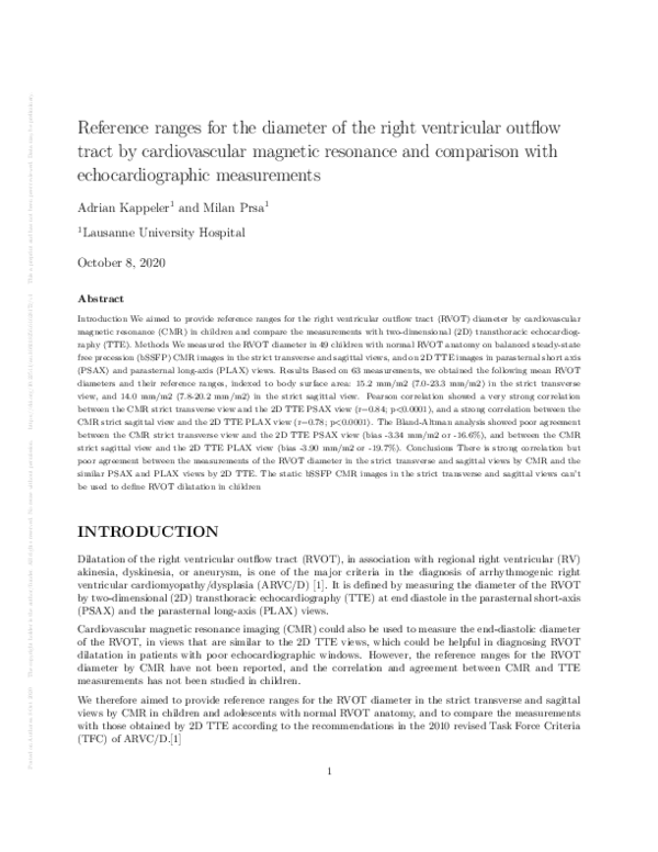 (PDF) Reference ranges for the diameter of the right ventricular ...