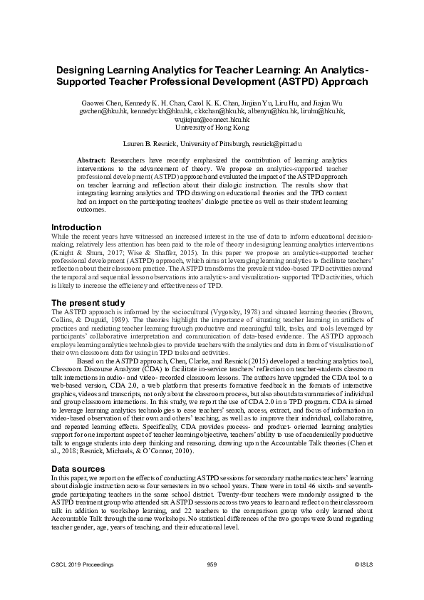 (PDF) Designing Learning Analytics for Teacher Learning: An Analytics ...