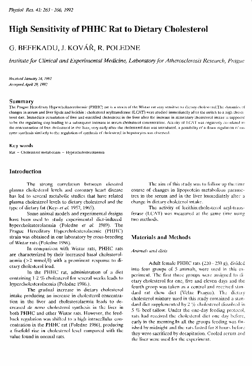 (PDF) High sensitivity of PHHC rat to dietary cholesterol | R. Poledne ...