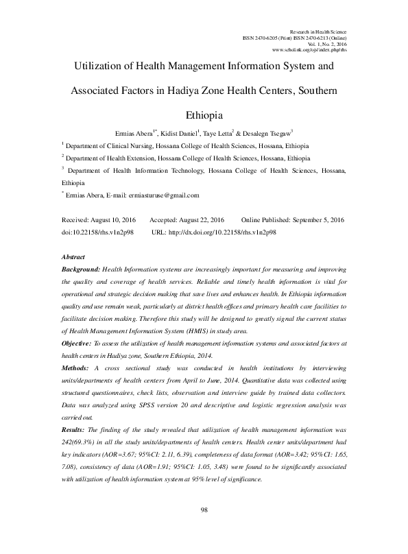 (PDF) Utilization of Health Management Information System and