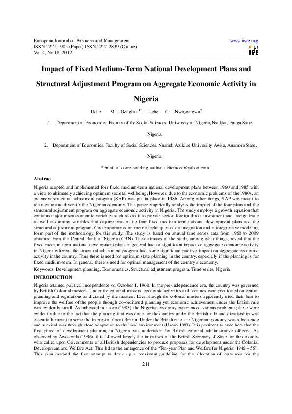 (PDF) Impact of Fixed Medium-Term National Development Plans and ...