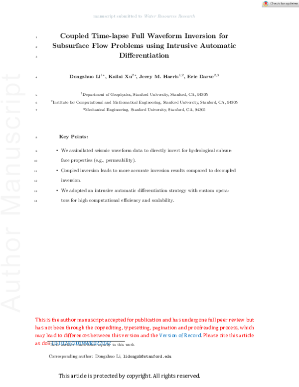 (PDF) Coupled Time‐Lapse Full‐Waveform Inversion for Subsurface Flow Problems Using Intrusive ...