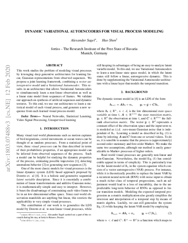 Pdf Dynamic Variational Autoencoders For Visual Process Modeling