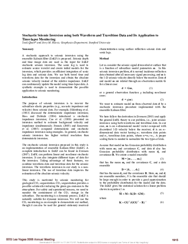(PDF) Stochastic seismic inversion using both waveform and traveltime data and its application ...