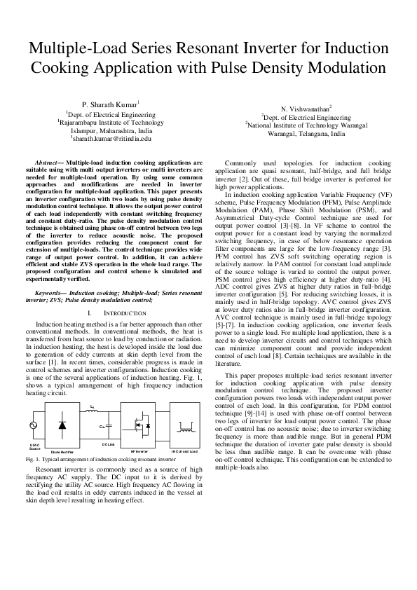 Pdf Multiple Load Series Resonant Inverter For Induction Cooking Application With Pulse