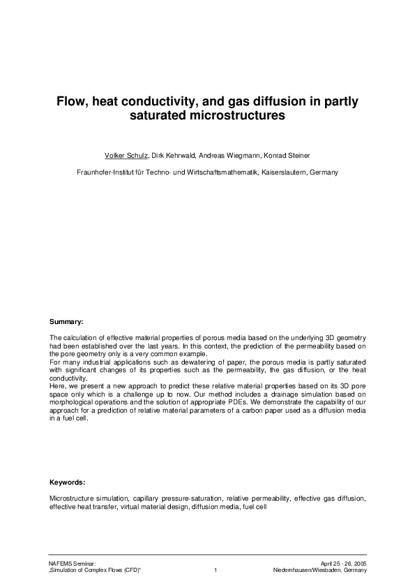 (PDF) Flow, heat conductivity, and gas diffusion in partly saturated microstructures