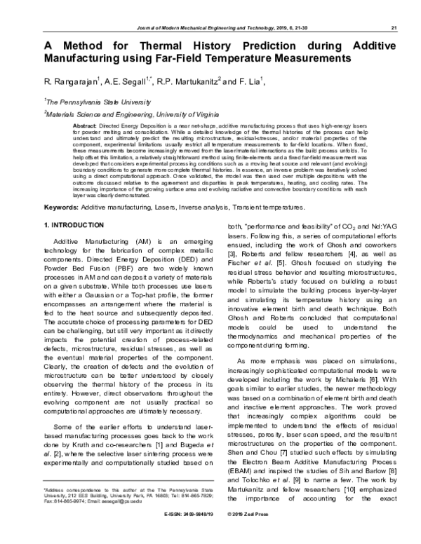 (PDF) A Method for Thermal History Prediction during Additive ...