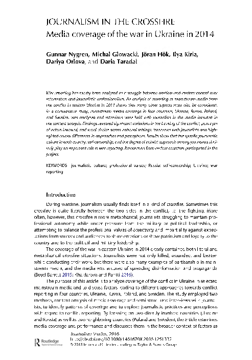 (PDF) Journalism in the Crossfire: Media coverage of the war in Ukraine ...