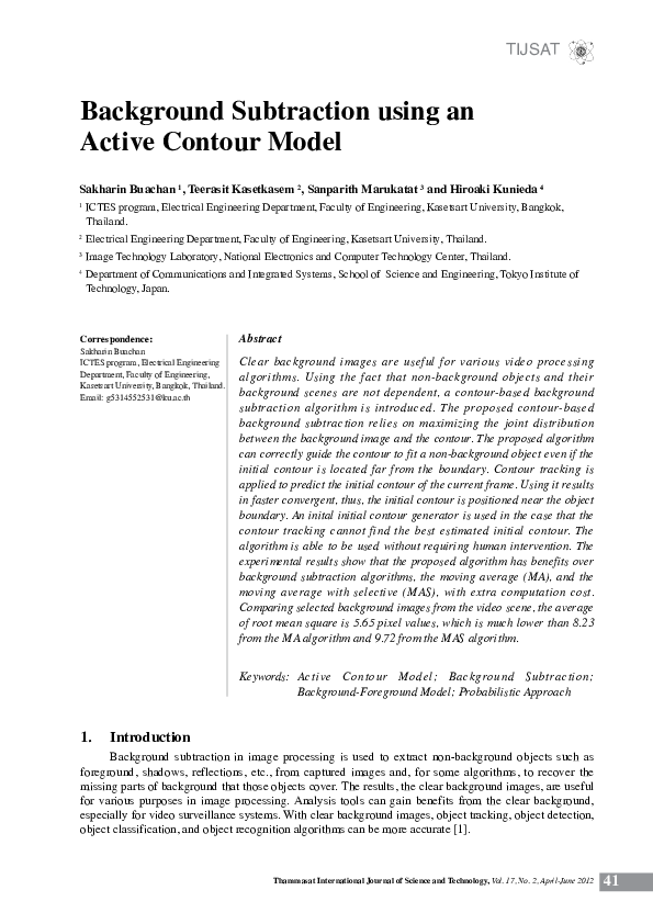 (PDF) Background Subtraction using an Active Contour Model