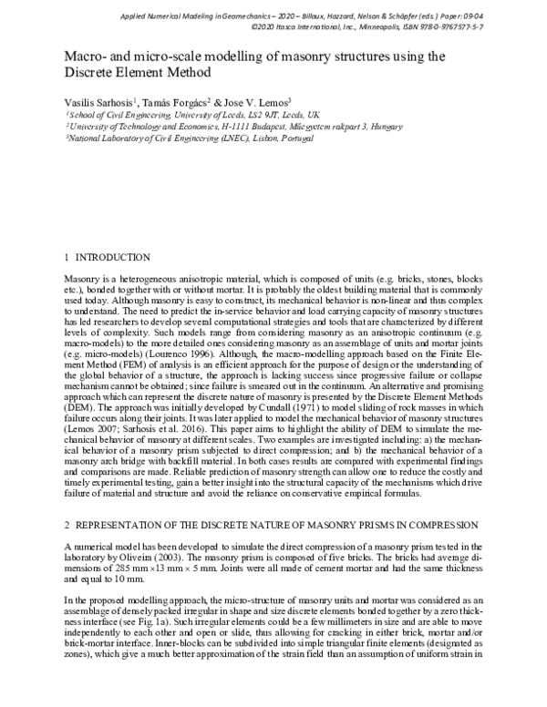 Pdf Macro And Micro Scale Modelling Of Masonry Structures Using The