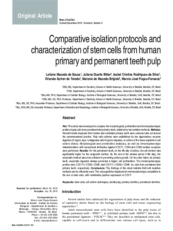 Pdf Comparative Isolation Protocols And Characterization Of Stem