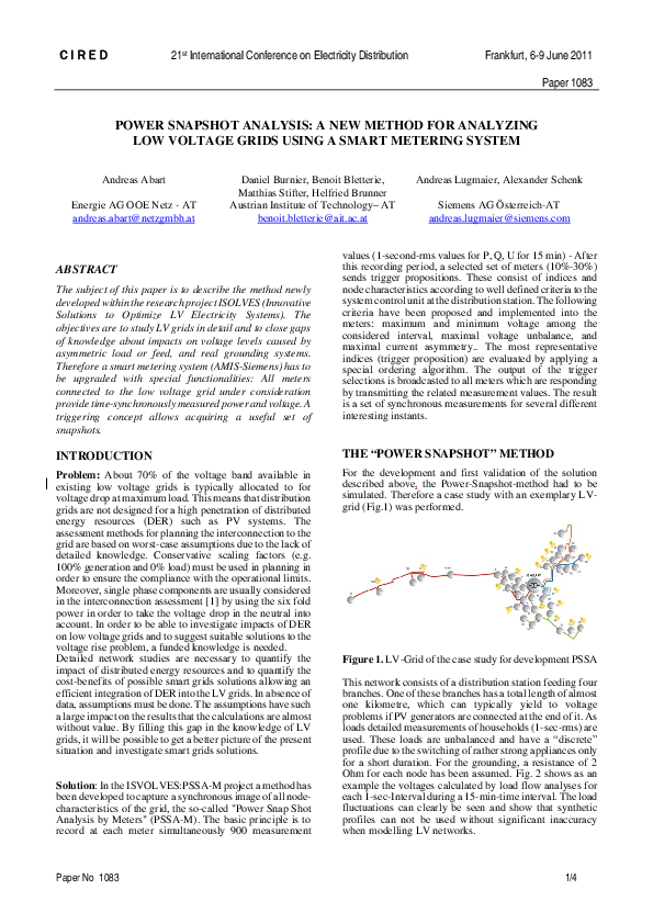 (PDF) Power SnapShot Analysis: A new method for analyzing low voltage grids using a smart ...