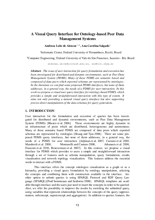 Pdf A Visual Query Interface For Ontology Based Peer Data Management