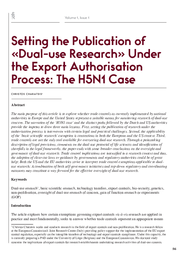 (PDF) Setting the publication of ‘dual-use research’ under the export ...
