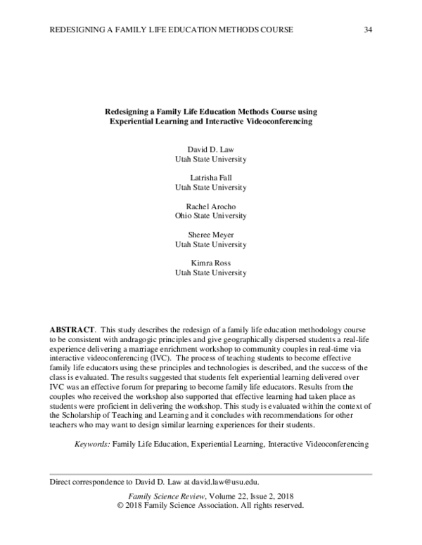 (PDF) Redesigning a Family Life Education Methods Course using ...
