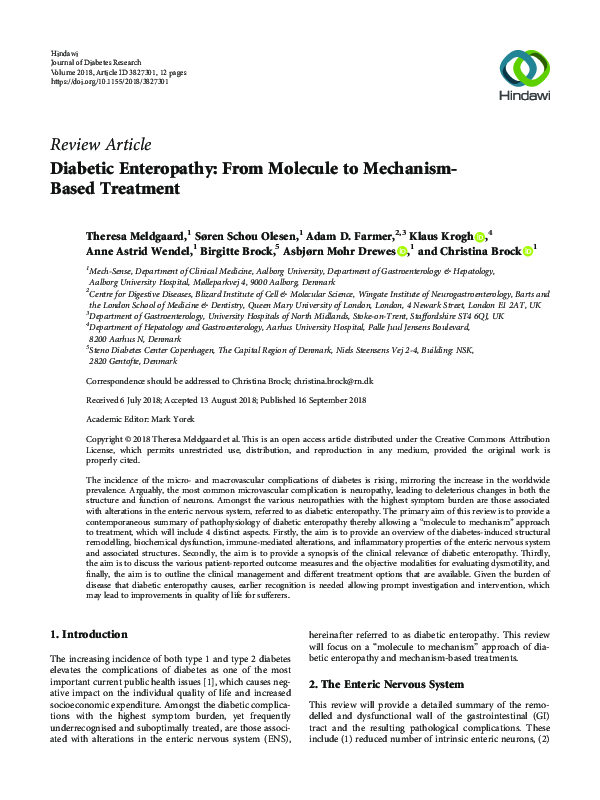 (PDF) Diabetic Enteropathy: From Molecule to Mechanism-Based Treatment ...
