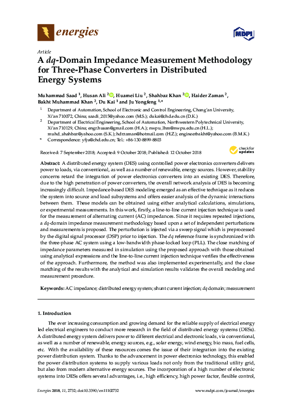 (PDF) A dq-Domain Impedance Measurement Methodology for Three-Phase Converters in Distributed ...