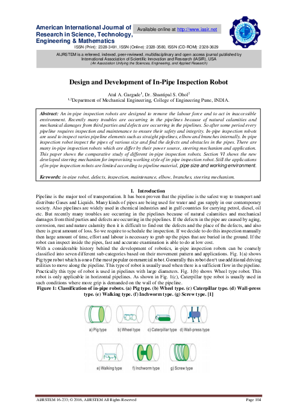 (PDF) Design and Development of In-Pipe Inspection Robot