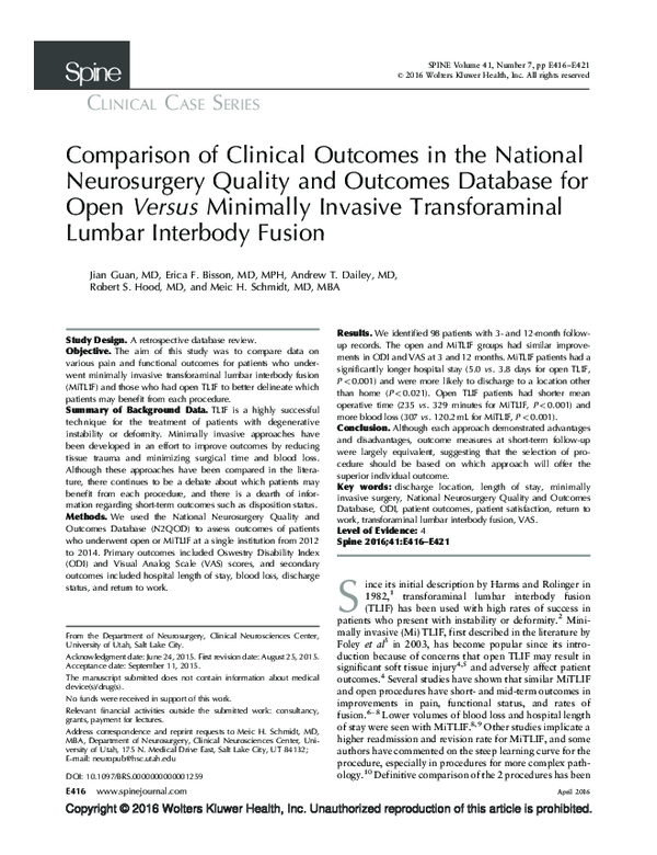 (PDF) Comparison of Clinical Outcomes in the National Neurosurgery ...