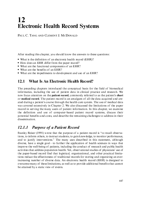 (PDF) Electronic Health Record Systems