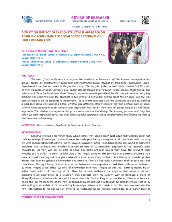 (PDF) A Study on Efficacy of the Constructivist Approach on Academic ...