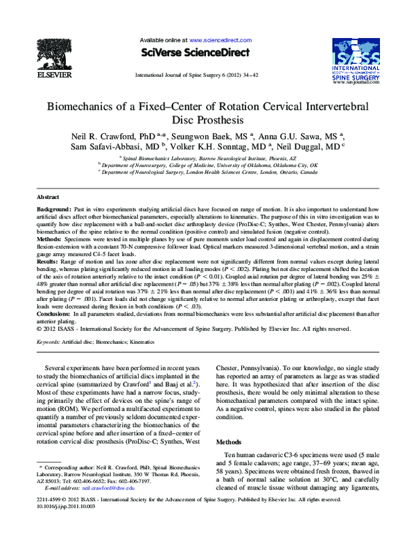 (PDF) Biomechanics of a Fixed–Center of Rotation Cervical ...