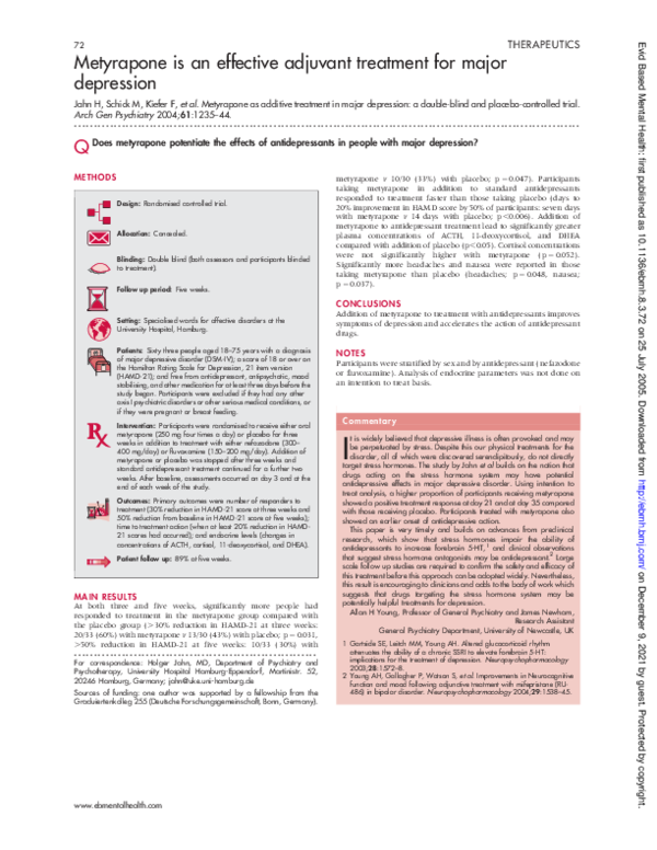 (PDF) Metyrapone is an effective adjuvant treatment for major depression