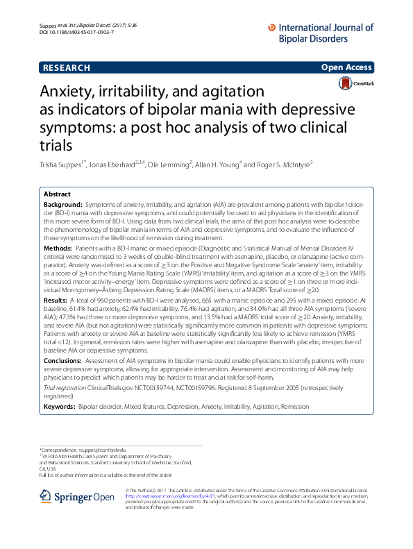 (PDF) Anxiety, irritability, and agitation as indicators of bipolar ...
