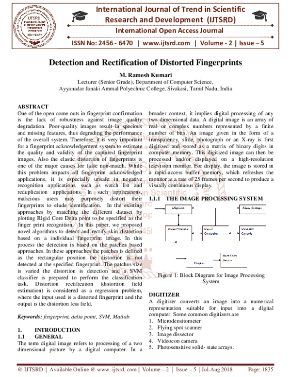 Pdf Detection And Rectification Of Distorted Fingerprints
