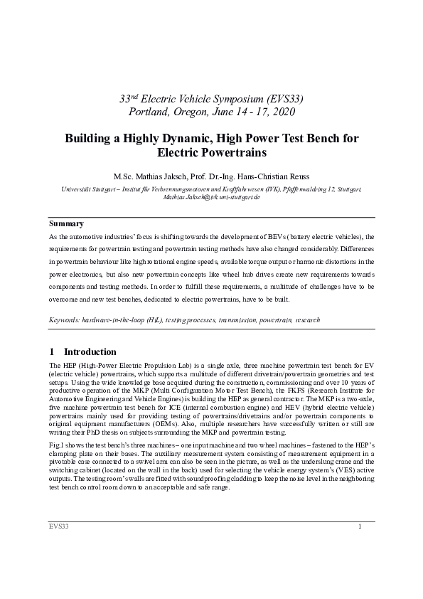(PDF) Building a Highly Dynamic, High Power Test Bench for Electric ...