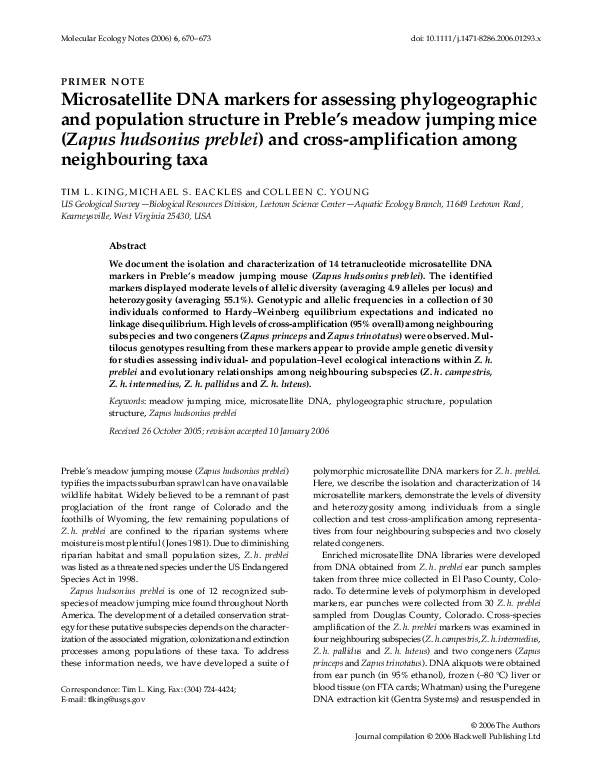 (PDF) Microsatellite DNA markers for assessing phylogeographic and ...